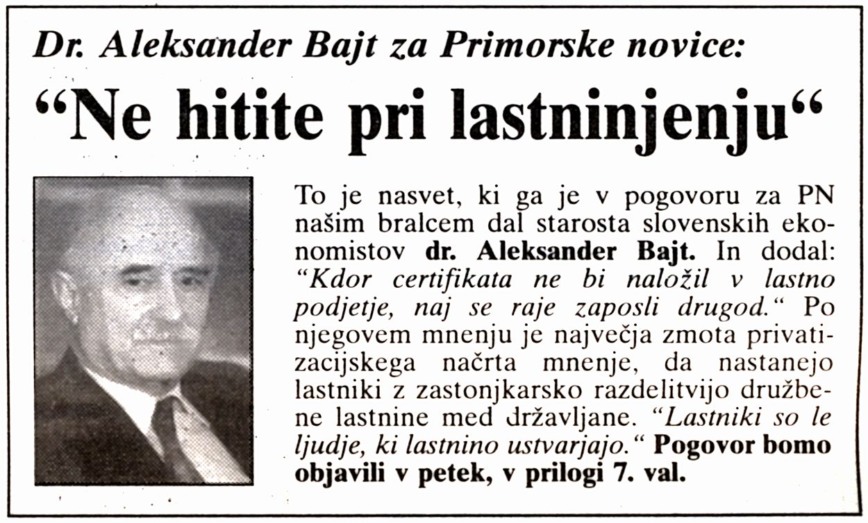Pred 21 leti, oktobra 1993, smo dobili certifikate - Primorske novice